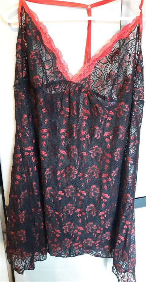 Secret Treasures Woman Sexy Sheer Red Black Lace Plus Gem