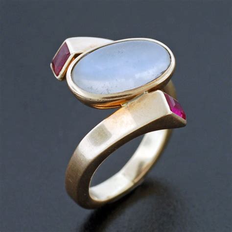 Antonio Pineda Moonstone And Ruby Gold Ring Vintage Style Rings Fashion Rings Jewelry