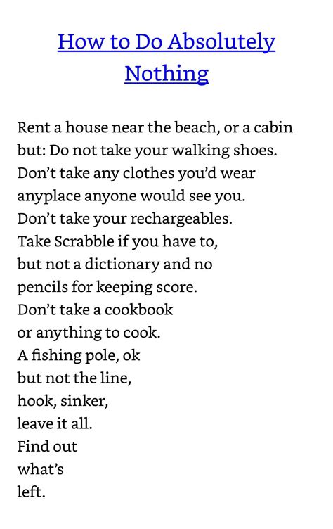 POEM HOW TO DO ABSOLUTELY NOTHING By Barbara Kingsolver R Poetry