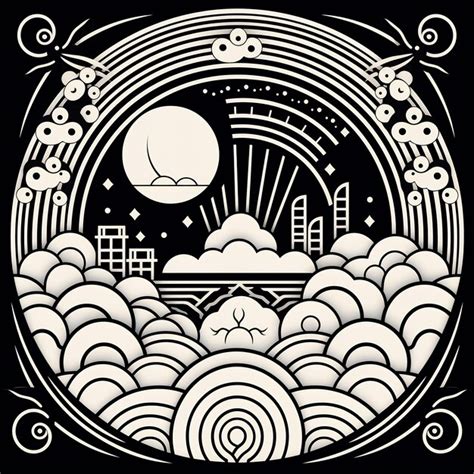 Um Desenho De Uma Lua E Nuvens Uma Lua Ao Fundo Foto Premium