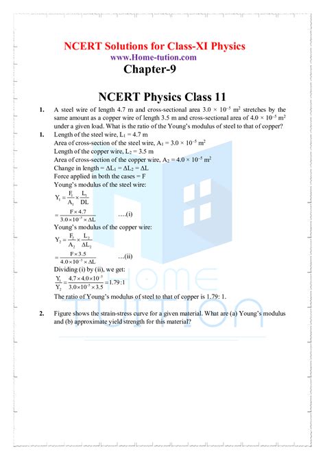 NCERT Solutions For Class 11 Physics Chapter 9 Mechanical Properties Of
