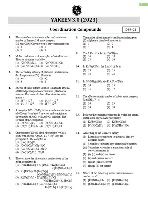 Coordination Compounds Dpp 02 Of Lecture 04 Yakeen 3 0 2023 Pdf