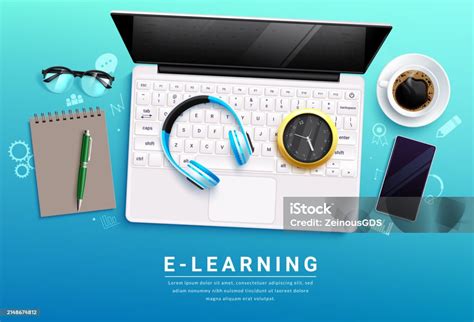 E 학습 학교 벡터 디자인 학교로 돌아가기 E 노트북 컴퓨터 장치 헤드폰 및 휴대 전화를 통한 학습 및 원격 교육 개념에 대한
