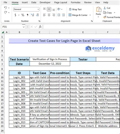 Test Case Excel Template