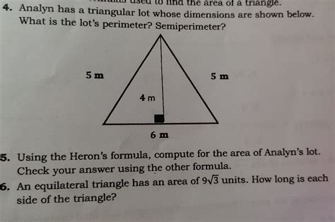 Solved As Usea To Tind The Area Ot A Triangle 4 Analyn Has A