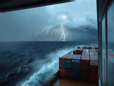 Premium Ai Image Cargo Ship With Containers On Deck In Storm Sea And