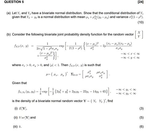 Solved Question 5 24 A Let Y And Y2 Have A Bivariate Normal