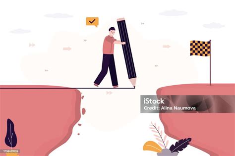 사업가는 연필을 사용하여 심연을 가로질러 성공을 향해 길을 그립니다 목표 달성을 위한 전략 또는 방법 개발 경력 성장 진행 및