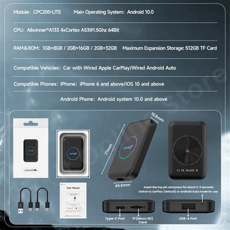 Adaptor Wireless CarPlay Android Auto AI Box 2024 CarlinKit Android 10