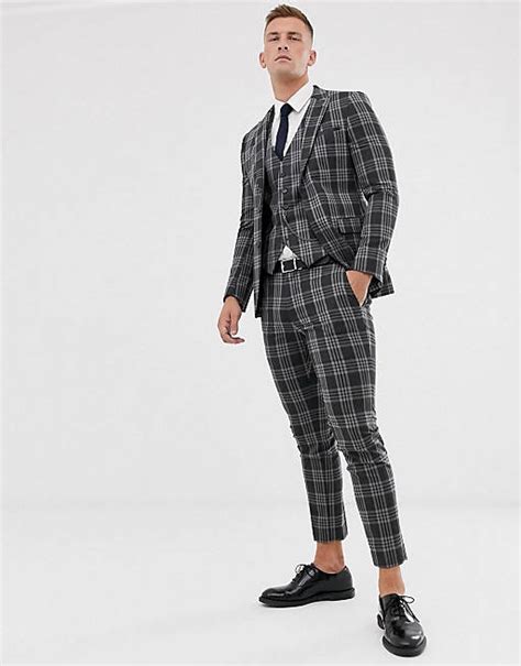 Burton Menswear Slim Suit In Grey Tartan Check Asos