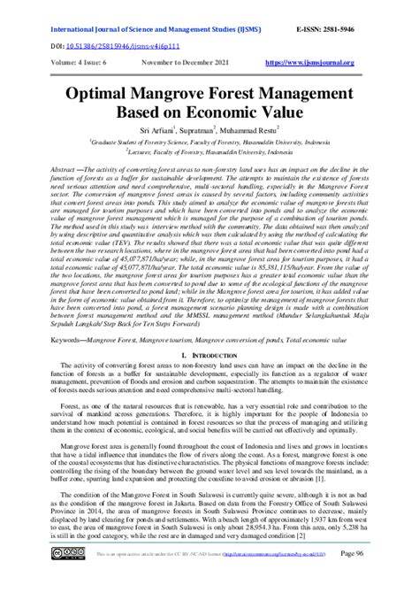 Pdf Optimal Mangrove Forest Management Based On Economic Value