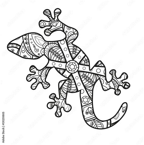 Vector Illustration Of A Black And White Mandala Gecko For Coloring