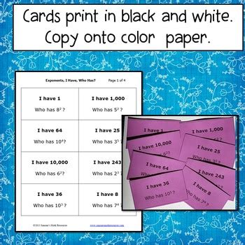 Exponents I Have Who Has Cards By Simone S Math Resources TPT