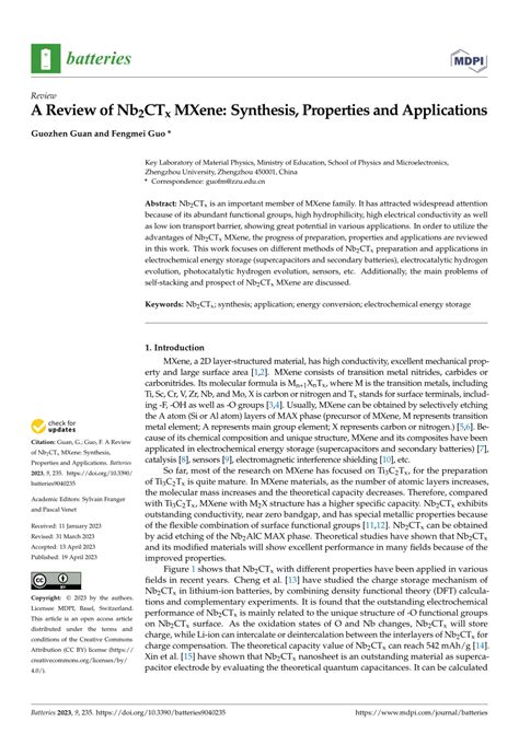 Pdf A Review Of Nb2ctx Mxene Synthesis Properties And Applications