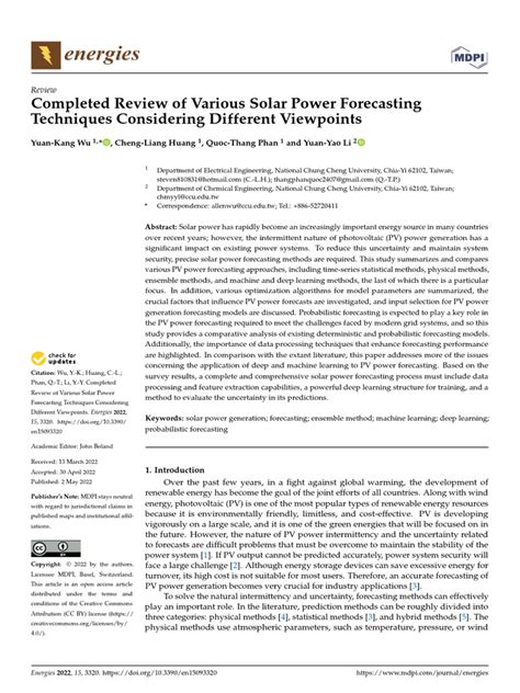 Completed Review Of Various Solar Power Forecasting Techniques Considering Different Viewpoints