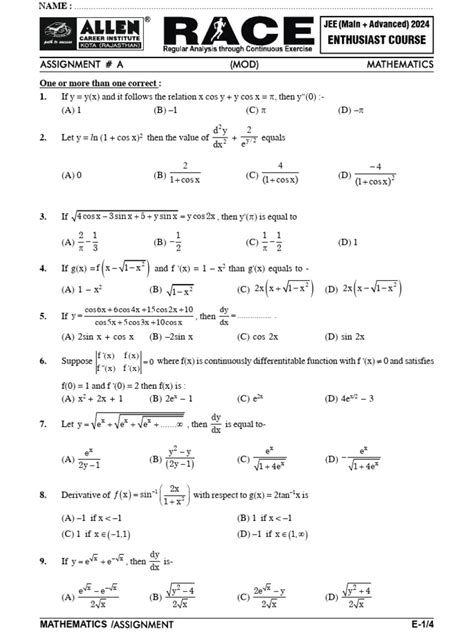 Assignment A Mod Mathematics Enthusiast Course Pdf Function