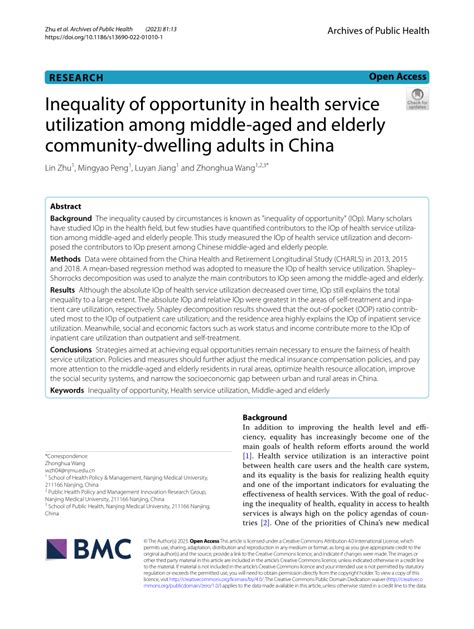 Pdf Inequality Of Opportunity In Health Service Utilization Among Middle Aged And Elderly