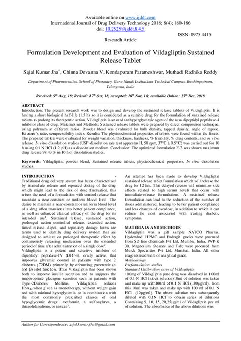 Pdf Formulation Development And Evaluation Of Vildagliptin Sustained Release Tablet