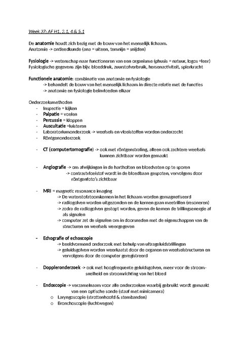 Samenvatting Eerste Week MK1 Week 37 AF H1 2 4 5 De Anatomie