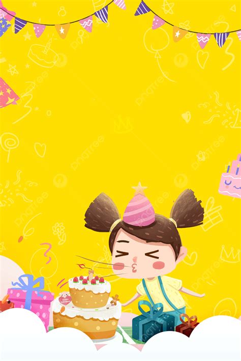 생일 축하합니다 포스터 배경 소재 노랑 귀엽다 생일 축하 배경 일러스트 및 사진 무료 다운로드 Pngtree