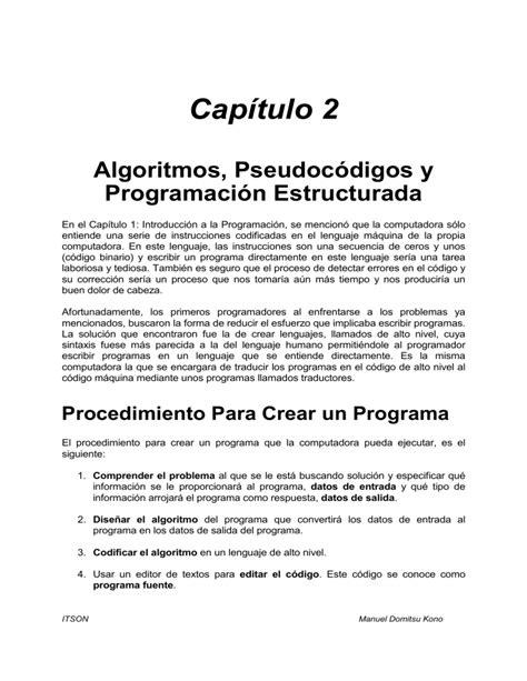 13 Algoritmos Pseudocódigos Y Programación Estructurada Autor Manuel Domitsu Kono