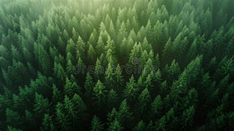 A Mystical Scene Of A Coniferous Forest Blanketed In Thick Fog With