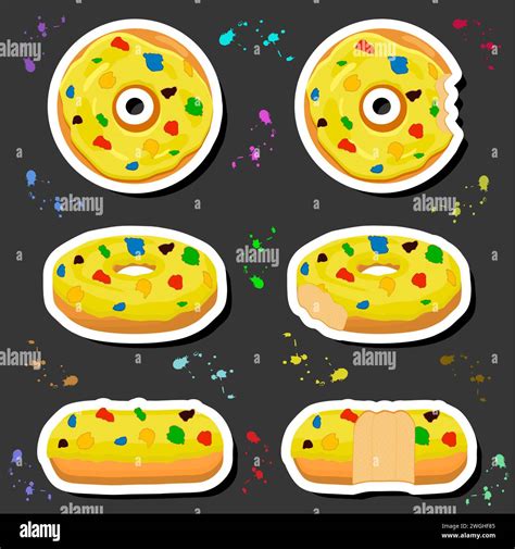 Illustration On Theme Big Set Different Types Sticky Donuts Sweet