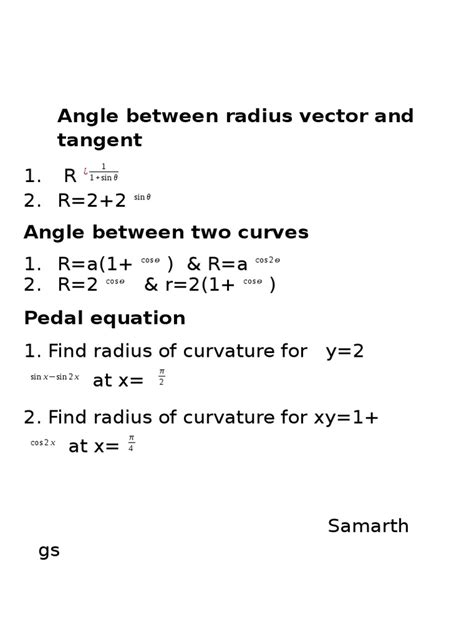 Angle Between Radius Vector And Tangent 1 1sin θ Sin θ Pdf