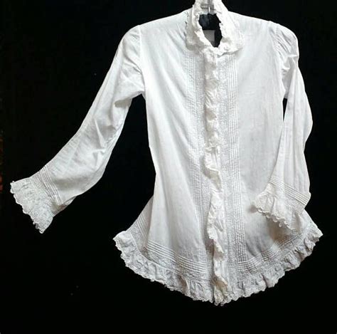 Vintage Victorian White Ruffle Button Up Handmade Blouse Etsy