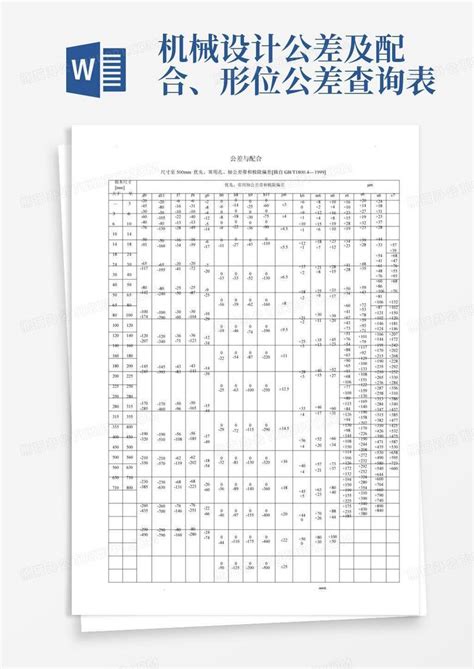 机械设计 公差及配合形位公差查询表Word模板下载 编号lojwbjar 熊猫办公