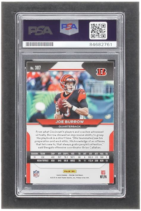Joe Burrow Signed 2020 Panini Prizm Black And White 307 RC PSA