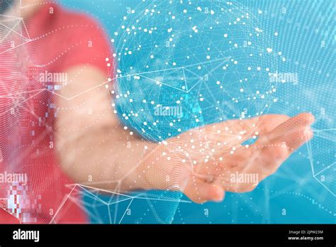 A 3d Digital Illustration Of A Global Network Floating Over A Hand The