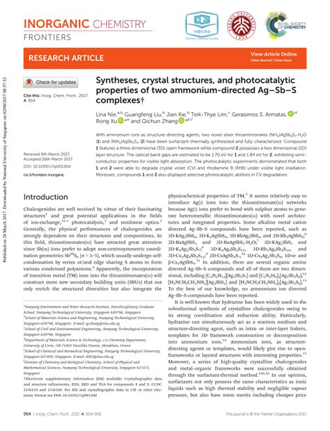 Pdf Syntheses Crystal Structures And Photocatalytic Properties Of