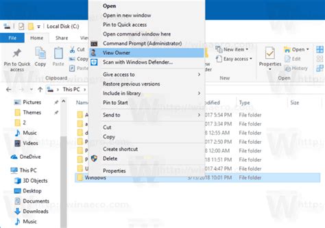 Add View Owner Context Menu In Windows 10