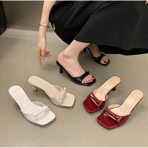 21 Inches Heel Womens Office Slippers Genuine Leather French Stiletto