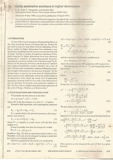Pdf Spherically Symmetric Solutions In Higher Dimensions