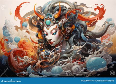 Symbolic Abstraction With Elements Of Chinese Mythology Stock