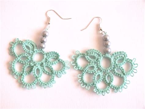 Mint Pearl Earrings Aqua Green Bridal Earrings Flower Lace Earrings