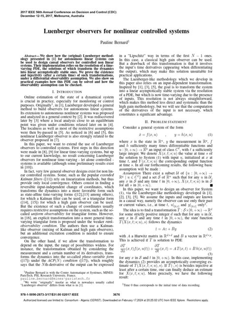 luenberger observers for nonlinear controlled systems pdf nonlinear