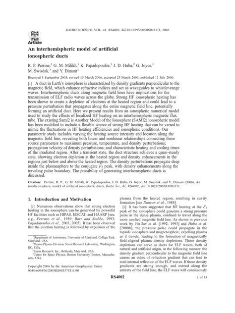 Pdf An Interhemispheric Model Of Artificial Ionospheric Ducts