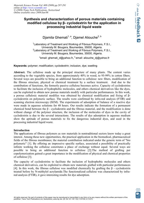 Pdf Synthesis And Characterization Of Porous Materials Containing Modified Cellulose By β