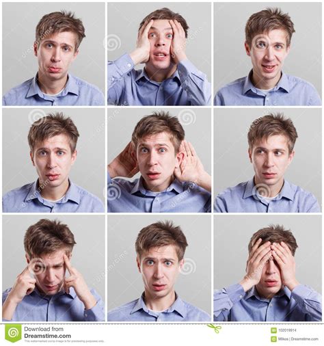 Sistema De Retratos Del S Del Hombre Joven Con Diversas Emociones