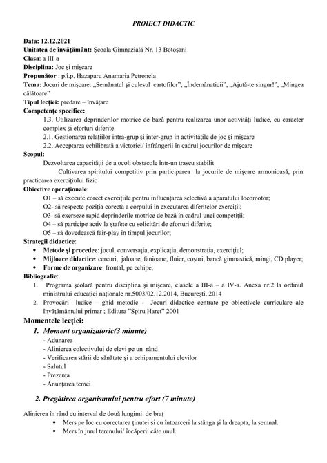 Academiaabc Proiect Didactic Clasa A Iii A Joc și Mișcare Jocuri De