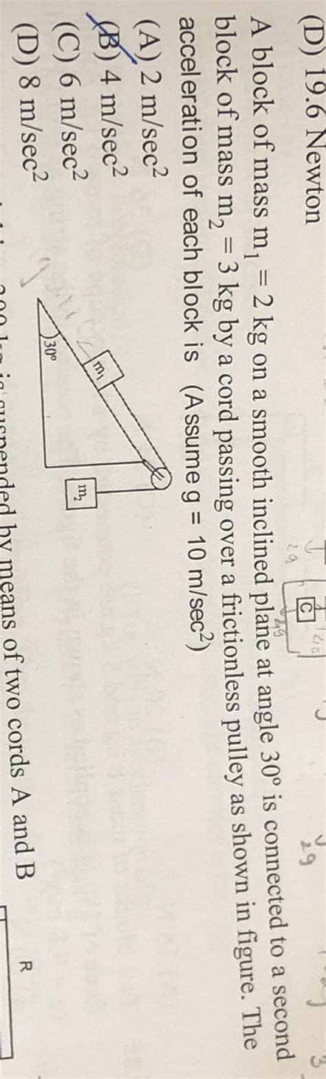 D 19 6 Newton A Block Of Mass M 2 Kg On A Smooth Inclined Plane