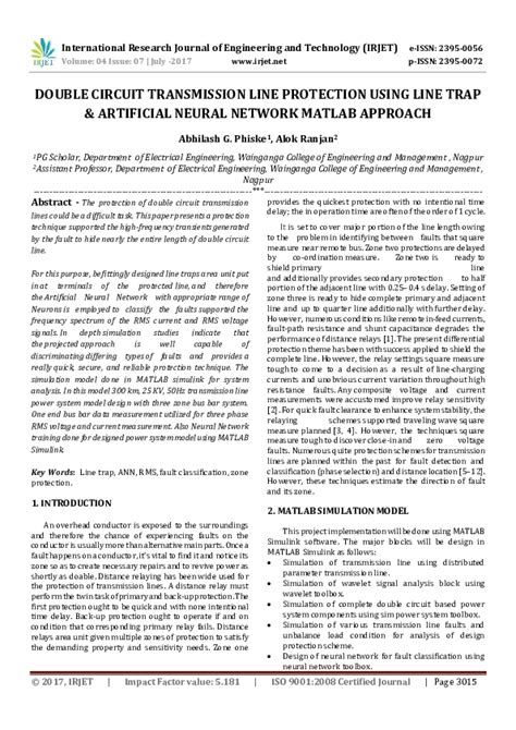 (PDF) DOUBLE CIRCUIT TRANSMISSION LINE PROTECTION USING LINE TRAP & ARTIFICIAL NEURAL NETWORK ...