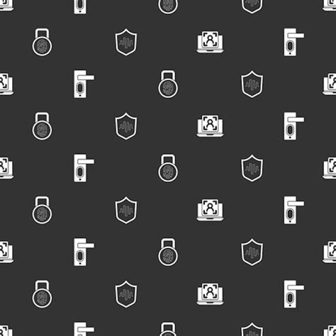 Set Laptop With Face Recognition Fingerprint Door Lock And Shield Voice On Seamless Pattern