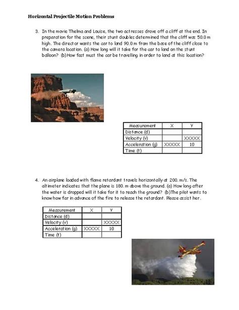 Horizontal Projectile Motion Problems Practice Worksheet 1 Tpt