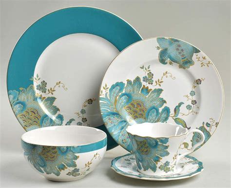 222 Fifth Eliza Teal Porcelain Dinnerware Set For 4