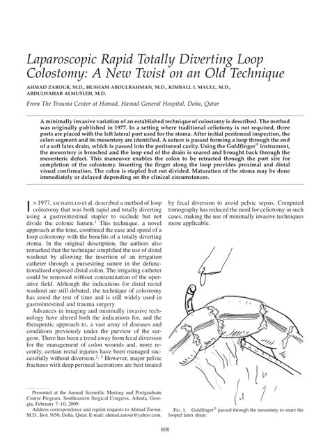 Pdf Laparoscopic Rapid Totally Diverting Loop Colostomy A New Twist