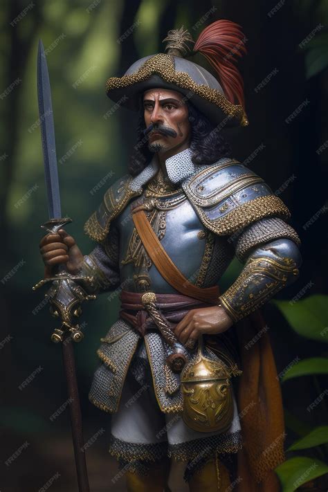 Portrait Of A Spanish Conquistador In Armor Premium Ai Generated Image